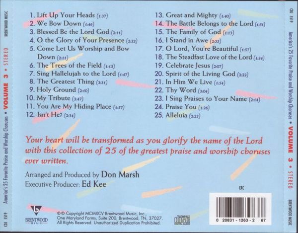America's 25 Favorite - Praise & Worship Choruses, Vol. 3 (1995)