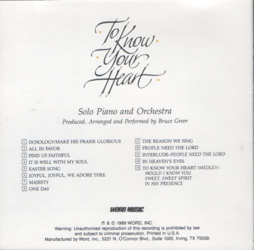 Bruce Greer - To Know Your Heart (1989)